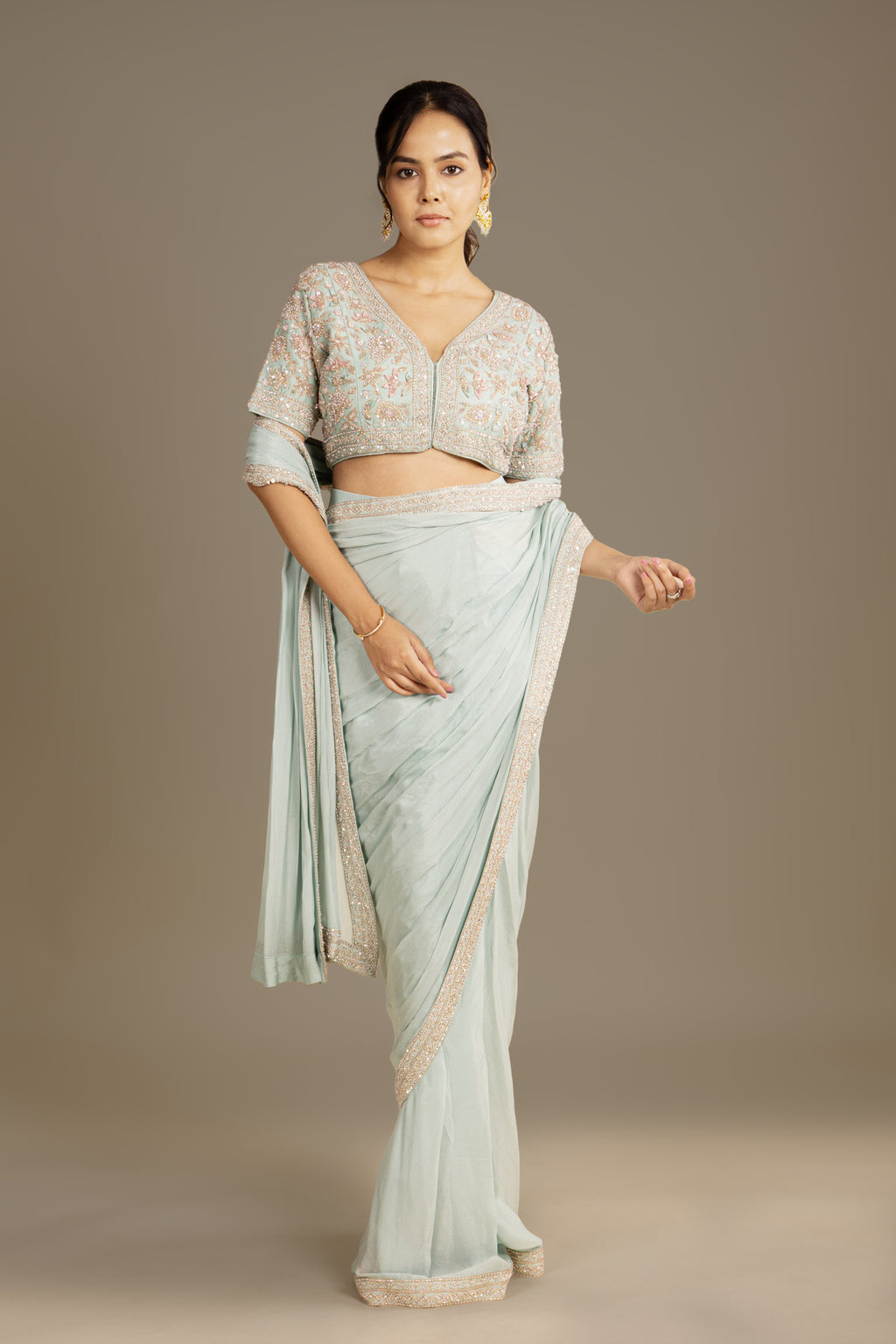 Powdery Blue Saree Set – Snusha